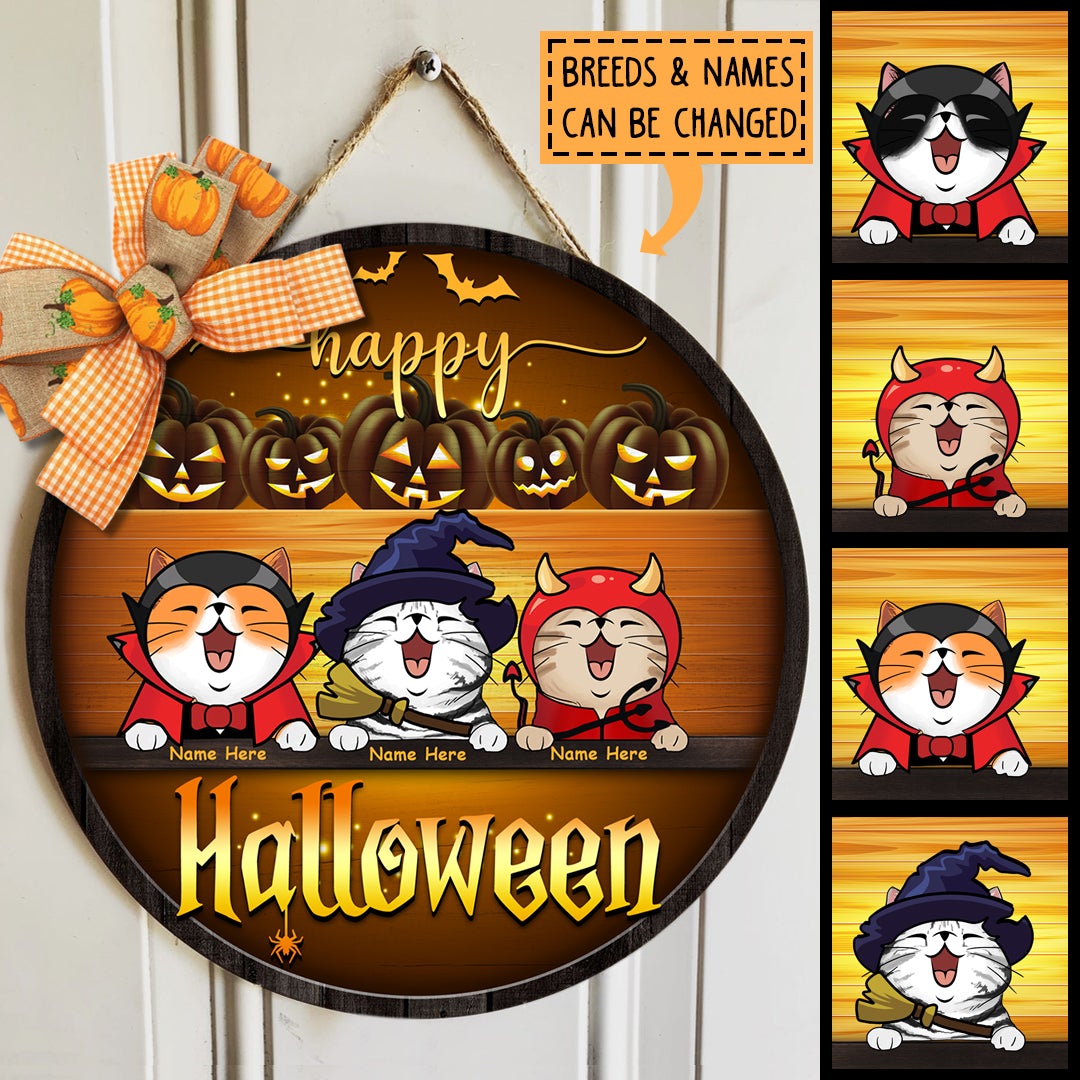 Happy Halloween - Golden Background - Personalized Cat Halloween Door