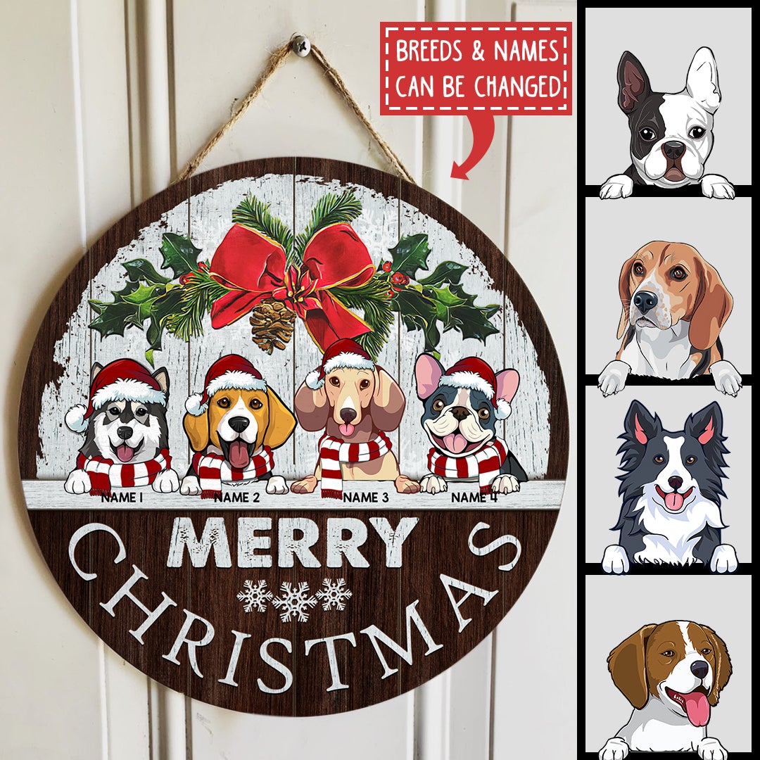Merry Christmas - White Wood Wall - Personalized Dog Christmas Door Si